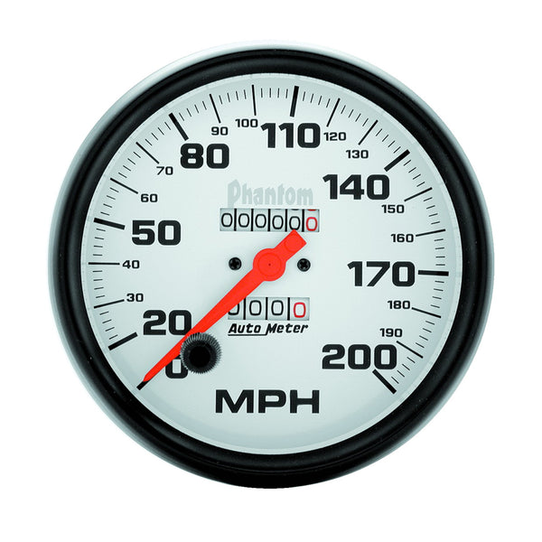 GAUGE, SPEEDOMETER, 5in, 200MPH, MECHANICAL, PHANTOM