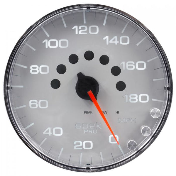 GAUGE, SPEEDOMETER, 5in, 180 MPH, ELEC. PROGRAMMABLE, SILVER/CHROME, S