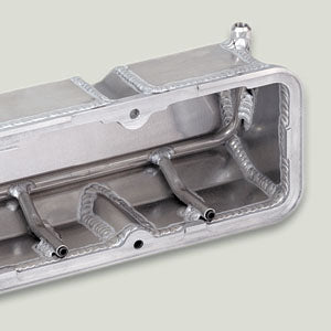 VALVE COVERS, SBC, FABRICATED ALUMINUM, W/OILERS